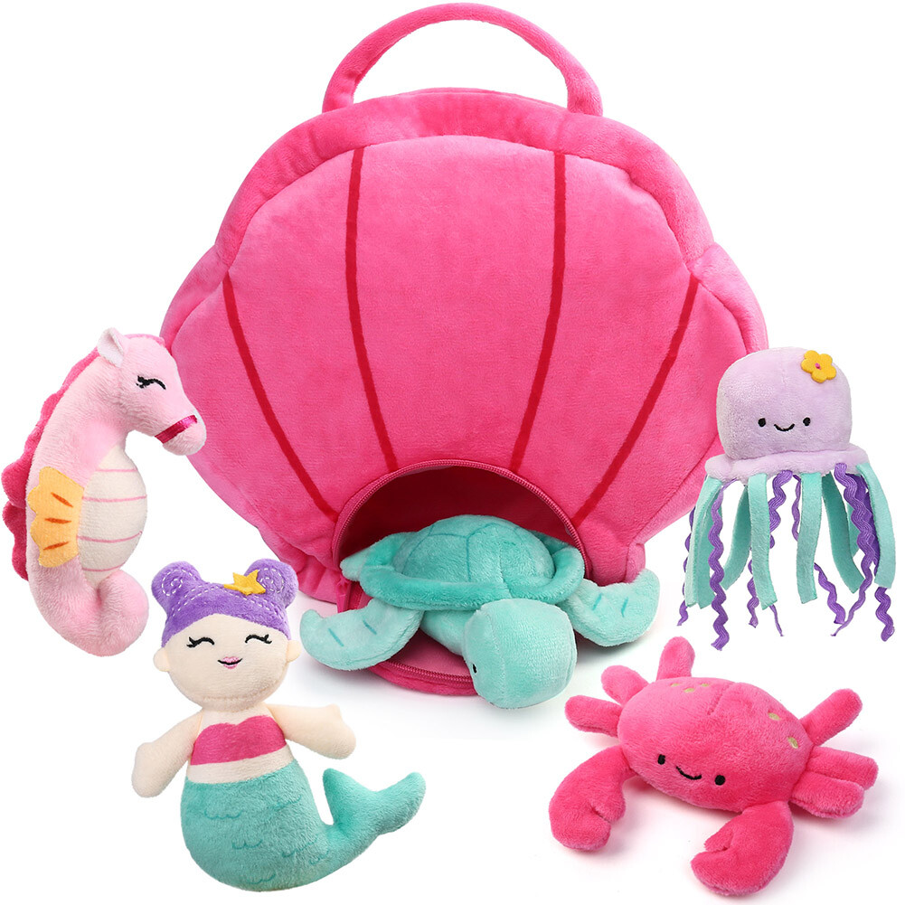 Plush Soft Stuffed Sea Animals Ocean Plushies Assortment Playset Baby ...