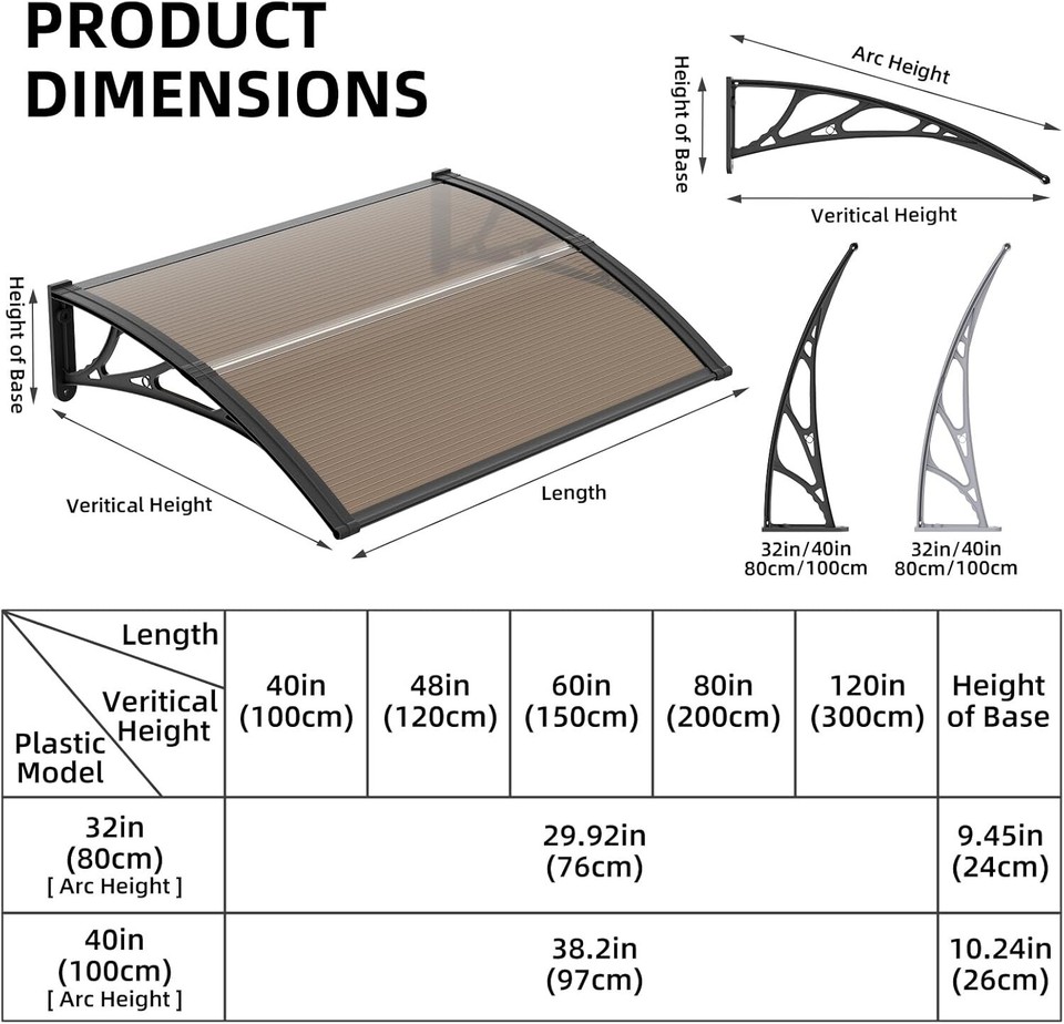 24"x40" Window Door Awning Canopy for Doorways Garden Shade 60x100cm ...