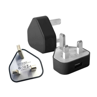 UK Plug 3 Pin Adapter Mains Wall Power Charger USB Ports For Phones ...