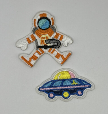 MR ALE x2 Patches Space Ship UFO + Astronaut Embroidered Iron-On/Sew-On ...
