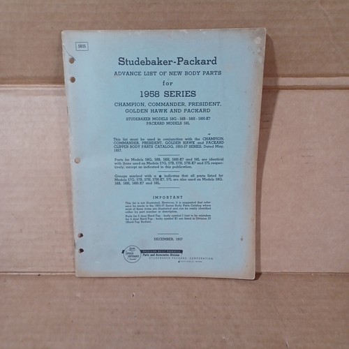 1957 1958 Studebaker Factory Body Parts Catalog Champion Commander Hawk ...