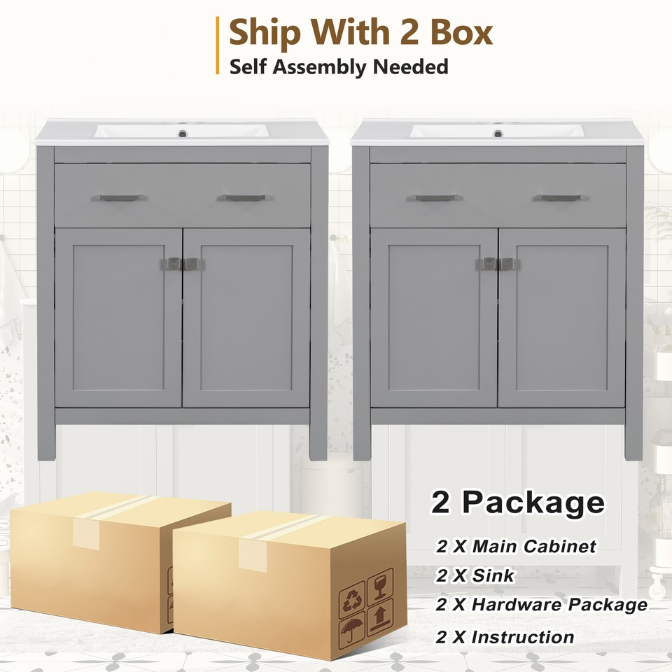 60" Modern Gray Bathroom Vanity Set with Double Vanities (Separate ...