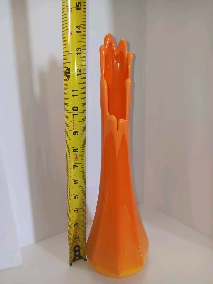 Vintage LE Smith 14" Bittersweet Swung Vase Orange Slag Glass 8 Panel ...