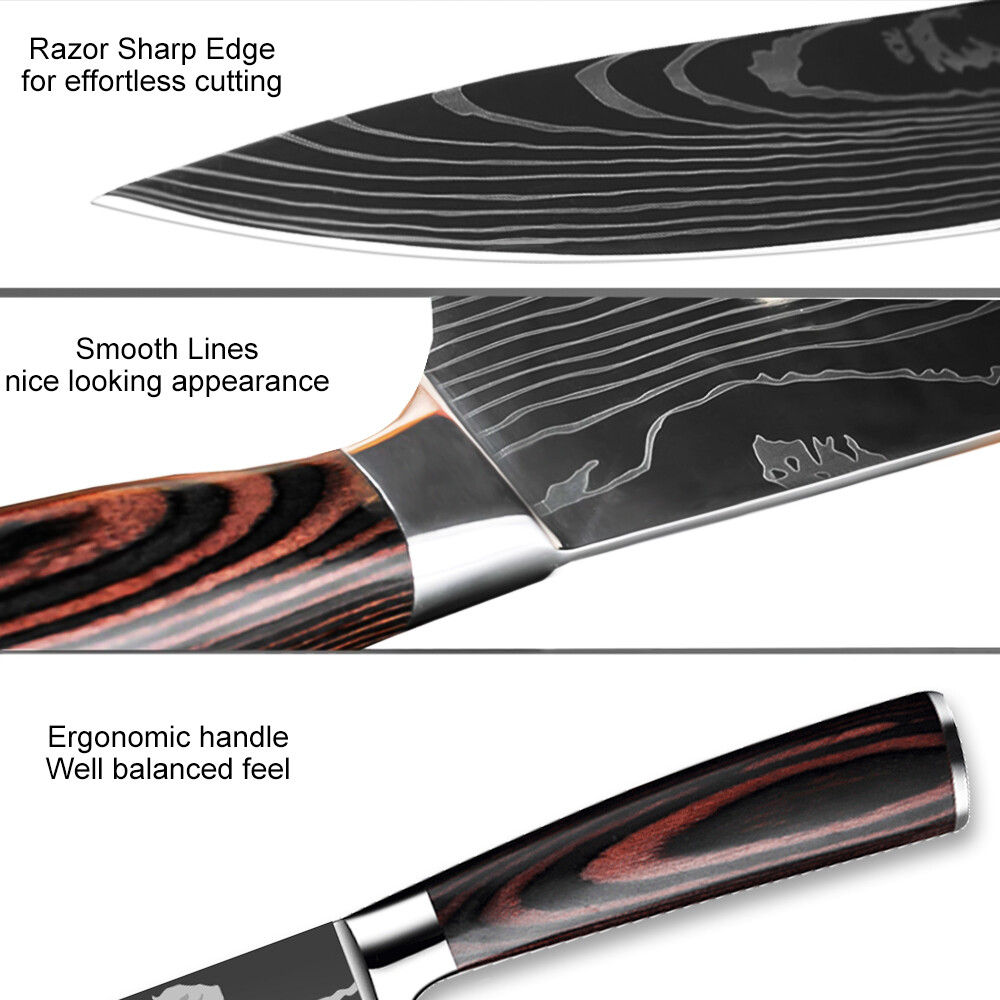 8"Kitchen Knife Chopping Knives Damascus Pattern Stainless Steel ...