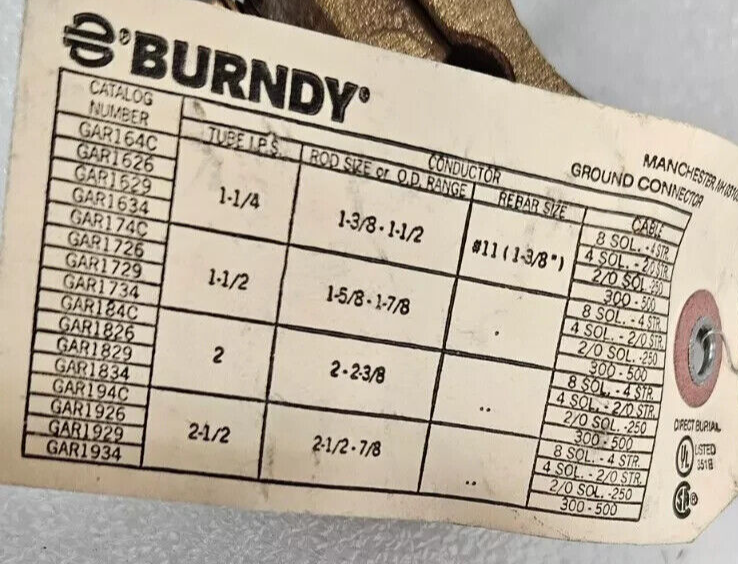 BURNDY GAR1829 Grounding Connector 2/0-250MCM Cable to 2"-2 3/8" rod ...