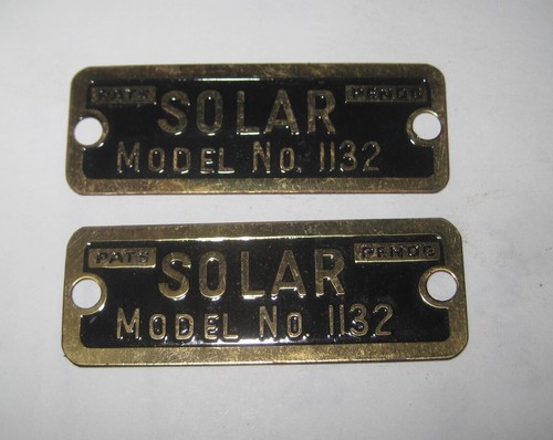 Pair Repop ID Plate Tag for Solar Model 1132 Cowl Lamp Side Light Brass ...