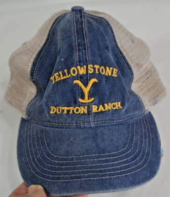 YELLOWSTONE Dutton Ranch Hat Cap Denim Distressed Mesh Adjustable Snap ...