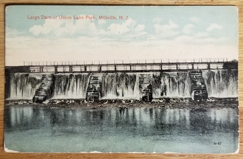Union Lake Park Dam Millville New Jersey NJ Postcard 1917 | eBay