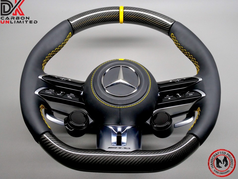 Mercedes AMG EQE E53 E63 S Yellow Heated Touch Sensor Carbon Steering ...