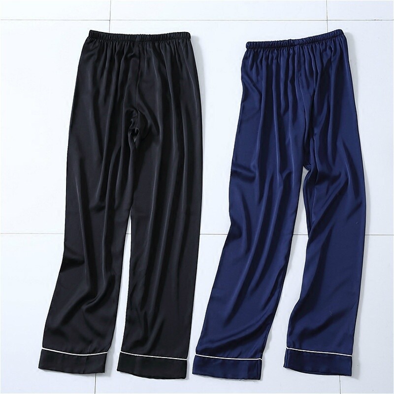 Men Satin Pants Loose Long Silk Pajamas Trousers Bottoms Summer ...