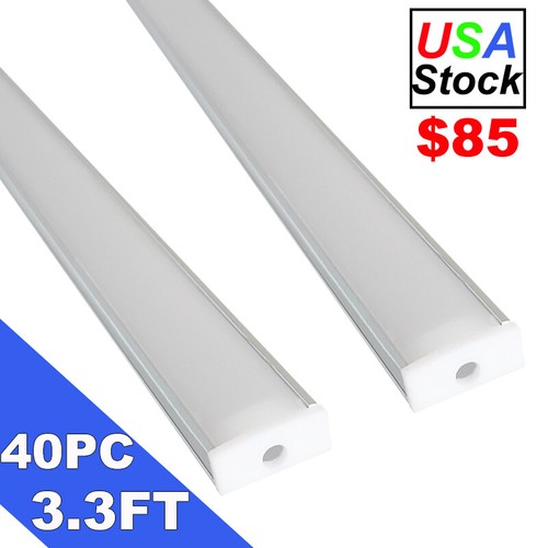 40 Pack 6.6Ft 3.3Ft Aluminum Led Channel U Shape Track Holder with ...