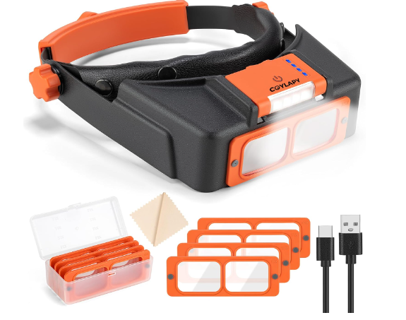 Headband Magnifier with Light Jeweler Magnifying Glass Loupe Visor ...