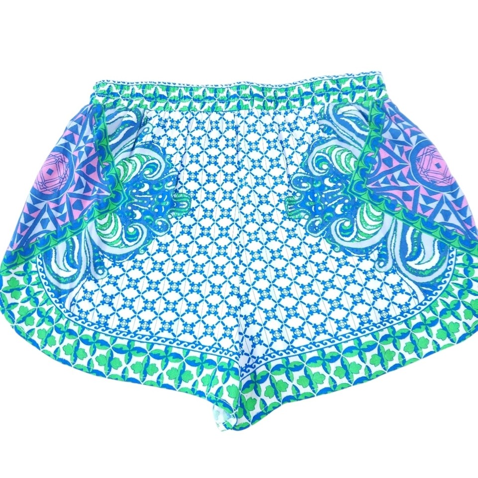 Lilly Rain Lightweight Printed Shorts Medium but Fit Smaller Blue Green Pink | eBay