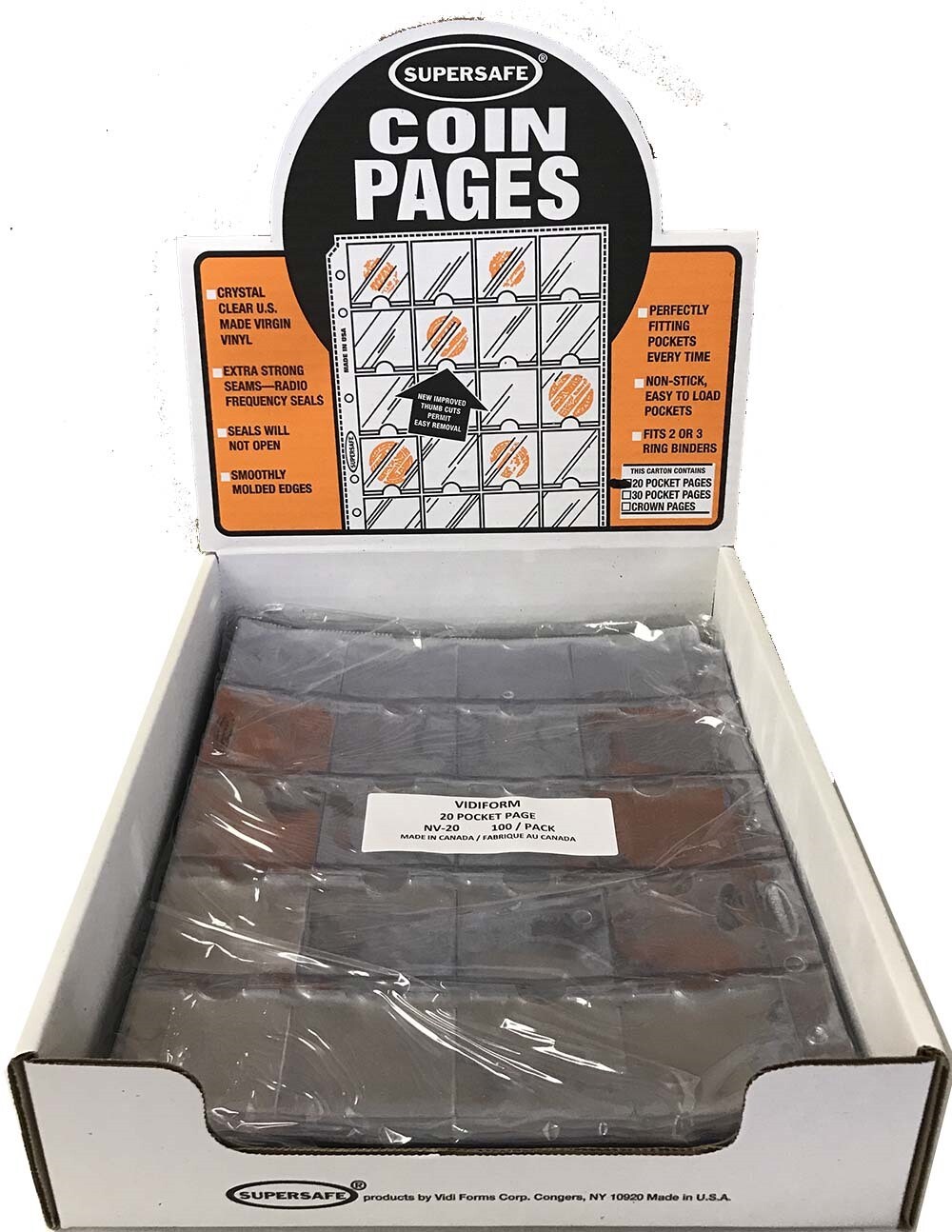 2x2 Coin Pages High Archival Quality Supersafe 20 Pockets Economy Box ...