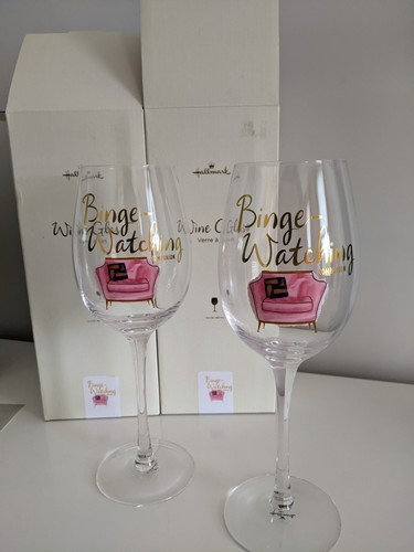 Hallmark Long Stem Wine Glass Binge Watching Companion x2 Glasses With ...