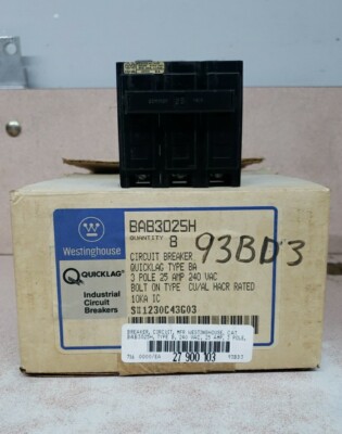 1) New old stock Westinghouse Bolt-On Circuit Breaker BAB3025H 25A 240V ...