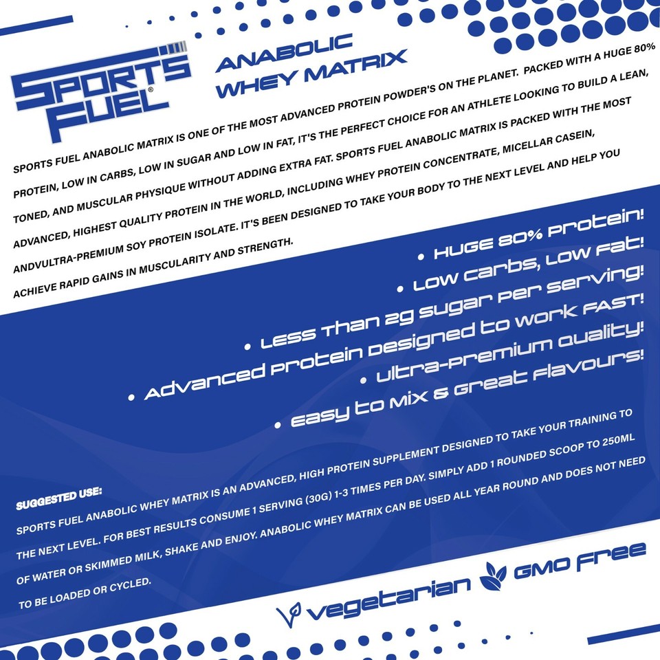 Sports Fuel Anabolic Whey Protein Powder 80% Muscle Matrix Shake 1KG 2 ...