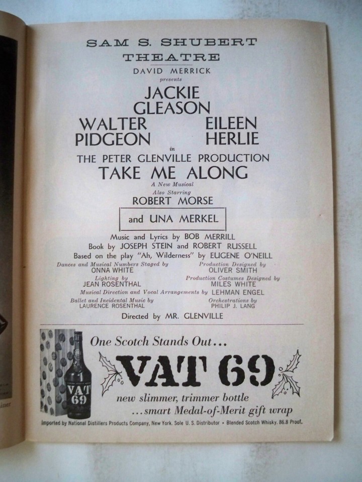 TAKE ME ALONG Playbill JACKIE GLEASON / WALTER PIDGEON / ROBERT MORSE ...