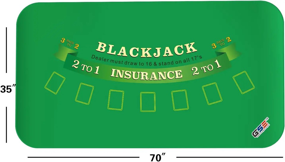 70x35" Casino Blackjack Table Top Mat. Portable Rubber Blackjack ...