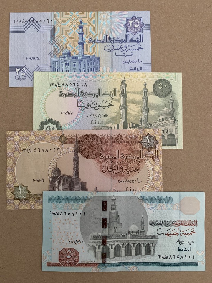 4 Pcs Egyptian Pound Banknote Set World Paper Money Egypt Currency Lot ...