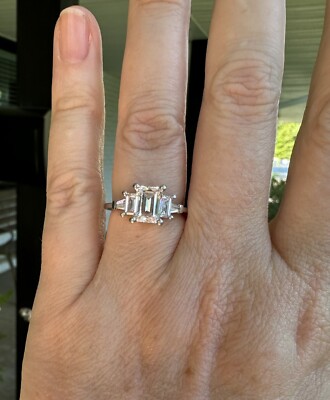 Solid Platinum Emerald Cut Lab Created CZ Diamond Engagement Ring Agape ...