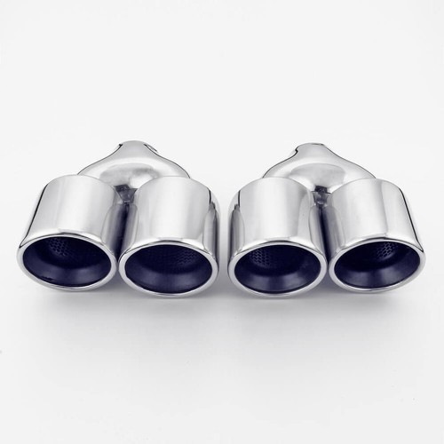 Pair 2.25" Inlet Quad 4" Outlet Dual Wall Exhaust Tips Resonated ...