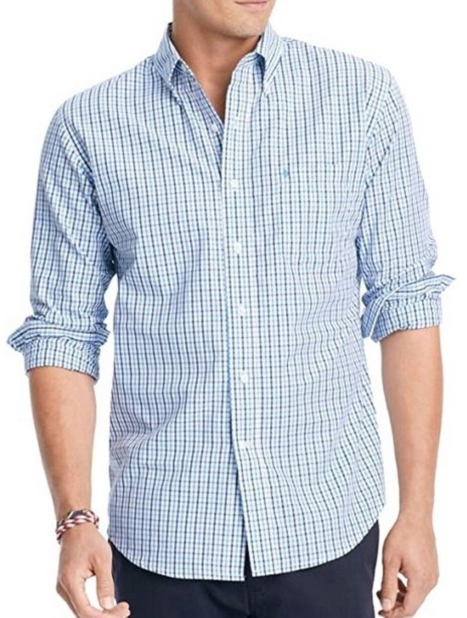 IZOD Men's Button Down Long Sleeve Stretch Performance Blue Shirt Big ...