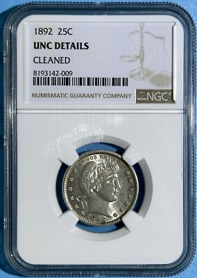US 1892 Barber Quarter SIlver 25 Cents 1st Year Issue Nice BU NGC Unc ...