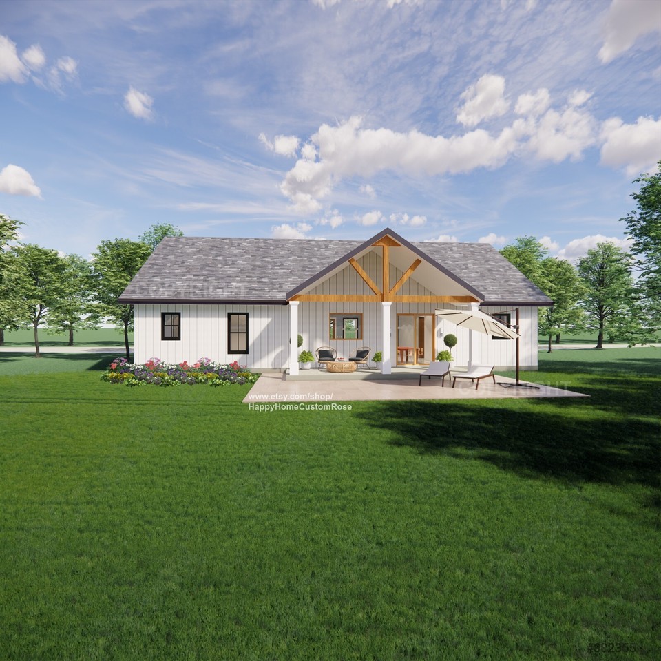 Farmstead Modern House Open Plan Design 3 Bed 2.5 Bath - Drawings ...