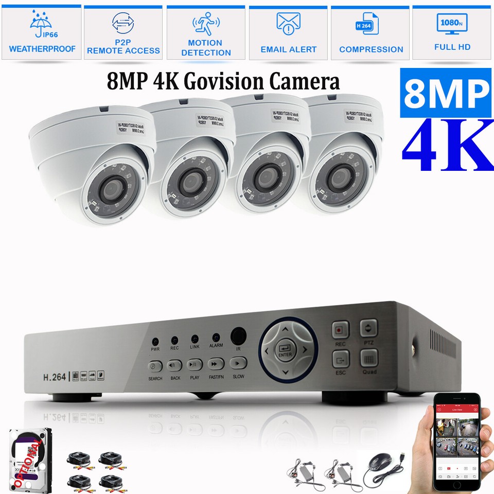 8MP CCTV System 4CH 8CH 4K Ultra HD DVR Dome Camera Home Security Kit ...