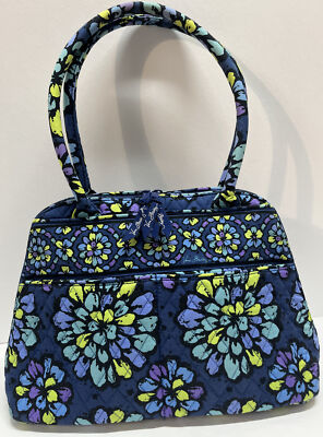 Vera Bradley INDIGO POP Top Zip Bowler Bag With Double Shoulder Straps ...