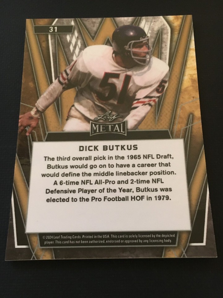 2024 Leaf Metal Football Dick Butkus Card # 31 Chicago Bears | eBay
