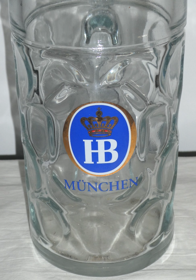 1 HB Hofbrau Munchen Sturdy Glass Beer Mug 1Ltr or 2 Pints 20.25cm High ...