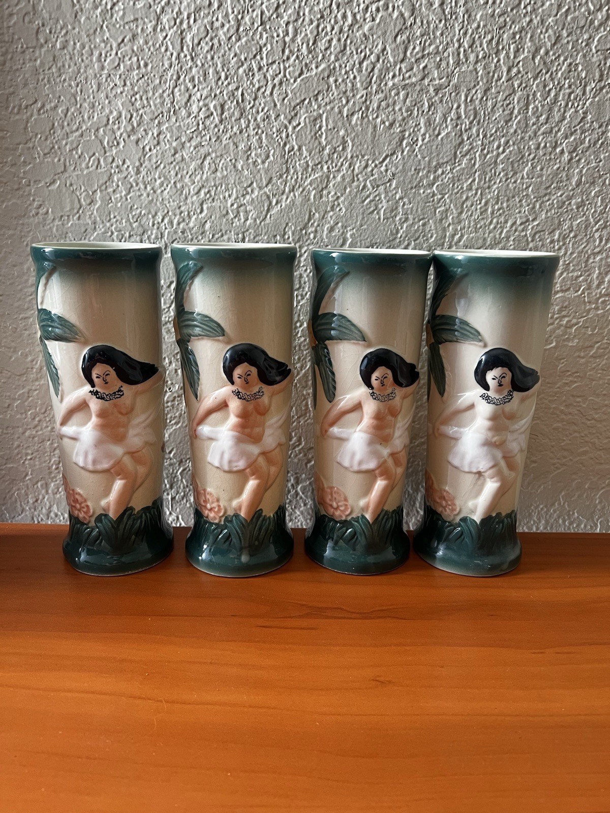Sail With Harvey's Hula Girl 8” Tiki Mug Ceramic Set Of 4 *1 HAS FLAW ...