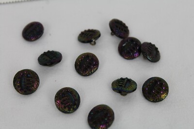 12 Small Antique Black Glass Button with Luster Hammered Texture Faux ...