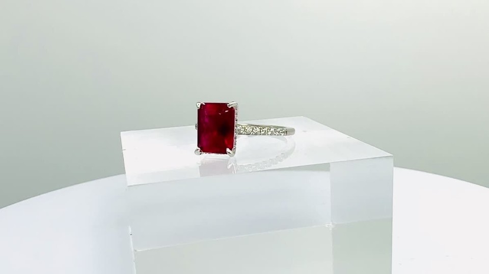 Sterling Silver 925 4.0 tcw Emerald Cut Ruby & CZ Accent Cocktail Ring ...