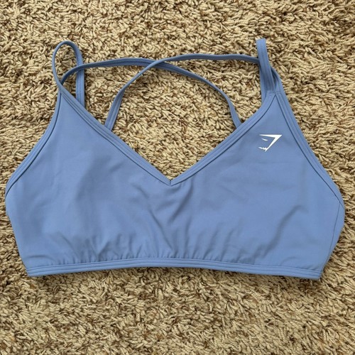 Gymshark Sports Bra Women's M Blue Strappy V-Neck Unlined Seamless ...