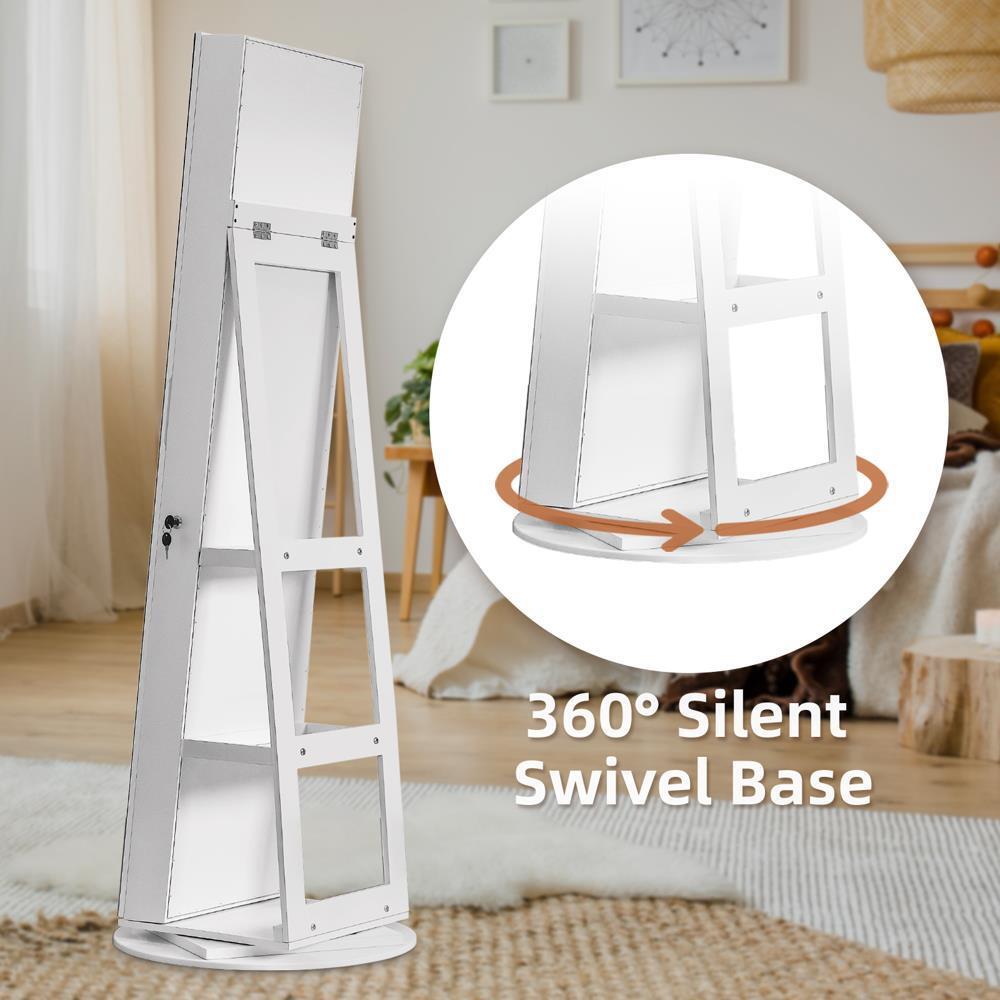 360° Swivel Jewelry Cabinet LED Lights Full Length Mirror with Jewelry ...