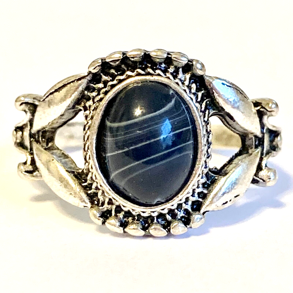 Silver Boho Jasper Goth Cocktail Ring Size 5 Oval Cut Natural Stone ...