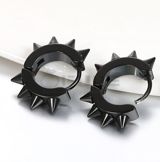 12mm Spike-Black Stainless Steel Small Clicker Huggie Hoop Earrings ...