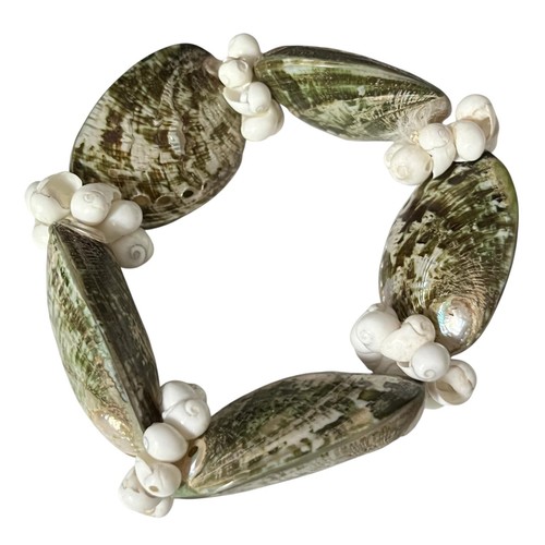 Glossy Sea Shell Bracelet Iridescent Green Tones w/ Smaller White Shells | eBay