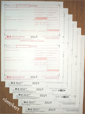 2019 IRS Tax Form W-2 Wage Stmts LASER single sheet set for 2 employees ...