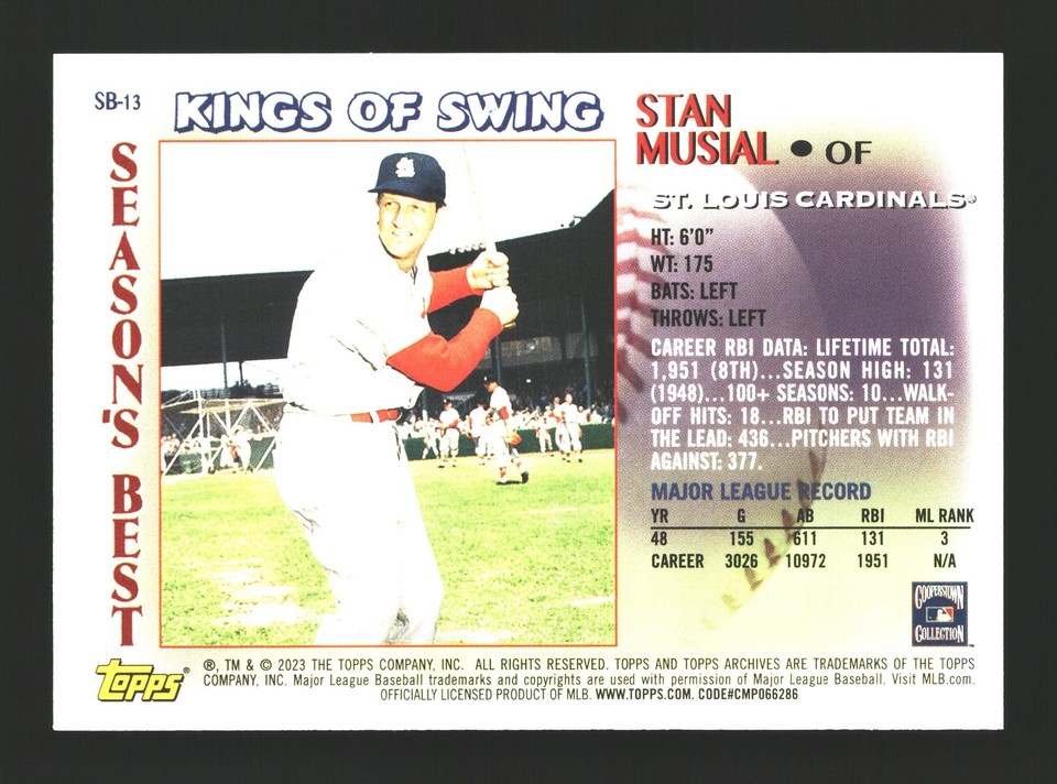 2023 Topps Archives Stan Musial #SB-13 1997 Topps Season's Best | eBay