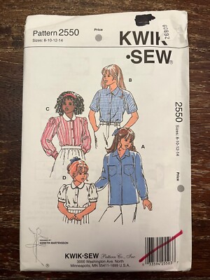 Kwik Sew 2550 UNCUT Sewing Pattern, Girls' Blouses, Size 8-10-12-14 | eBay