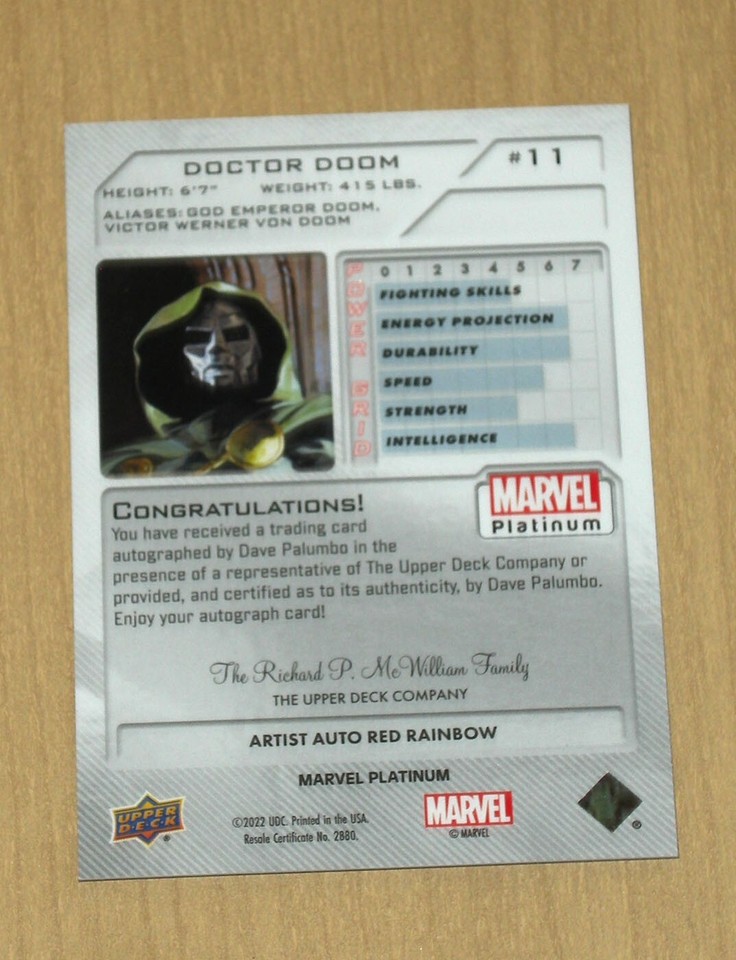 2024 Marvel Platinum RED Rainbow artist autograph DOCTOR DOOM Dave ...
