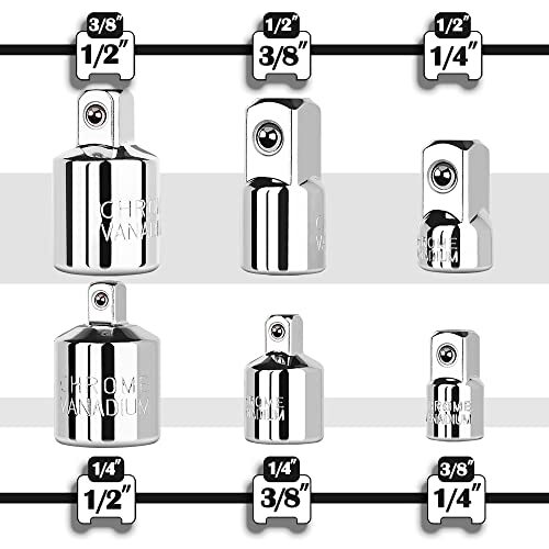 6 Piece Socket Adapter and Reducer Set, 1/4", 3/8", 1/2" Chrome ...
