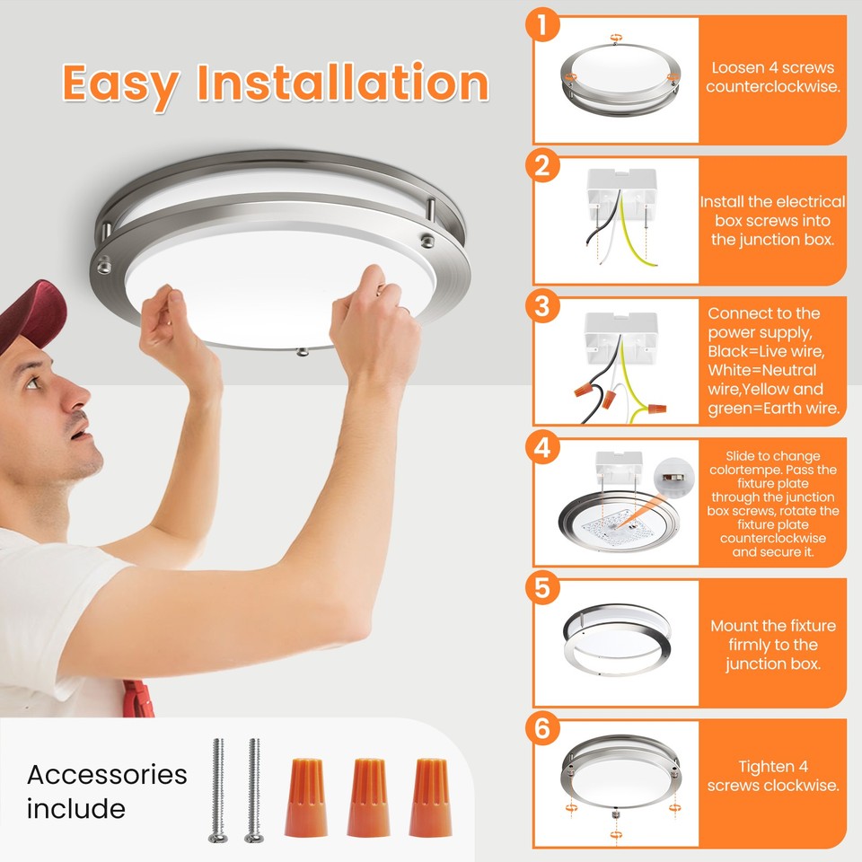 4-PACK LED Flush Mount Dimmable Ceiling Light 5CCT Adjusted Kitchen ...