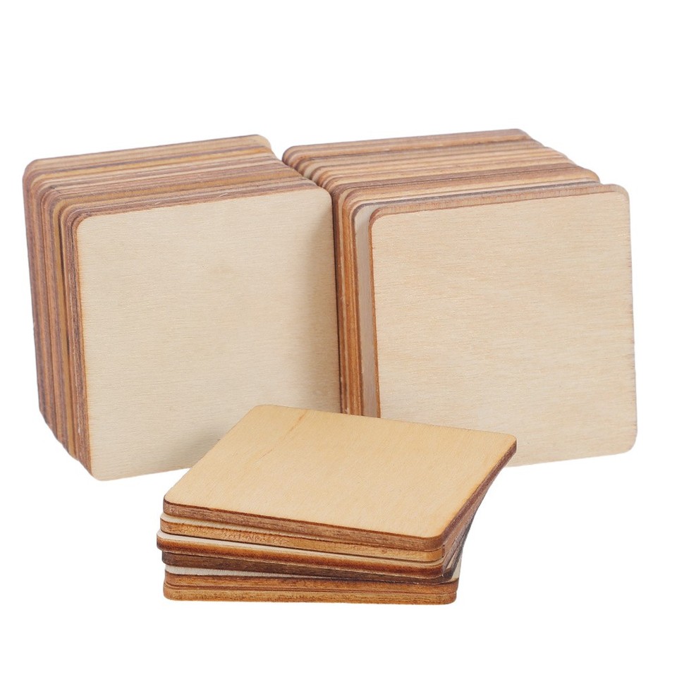 100pcs Unfinished Wood Squares for Crafts - 2x2 Inch Blank Wood Tiles 1 ...