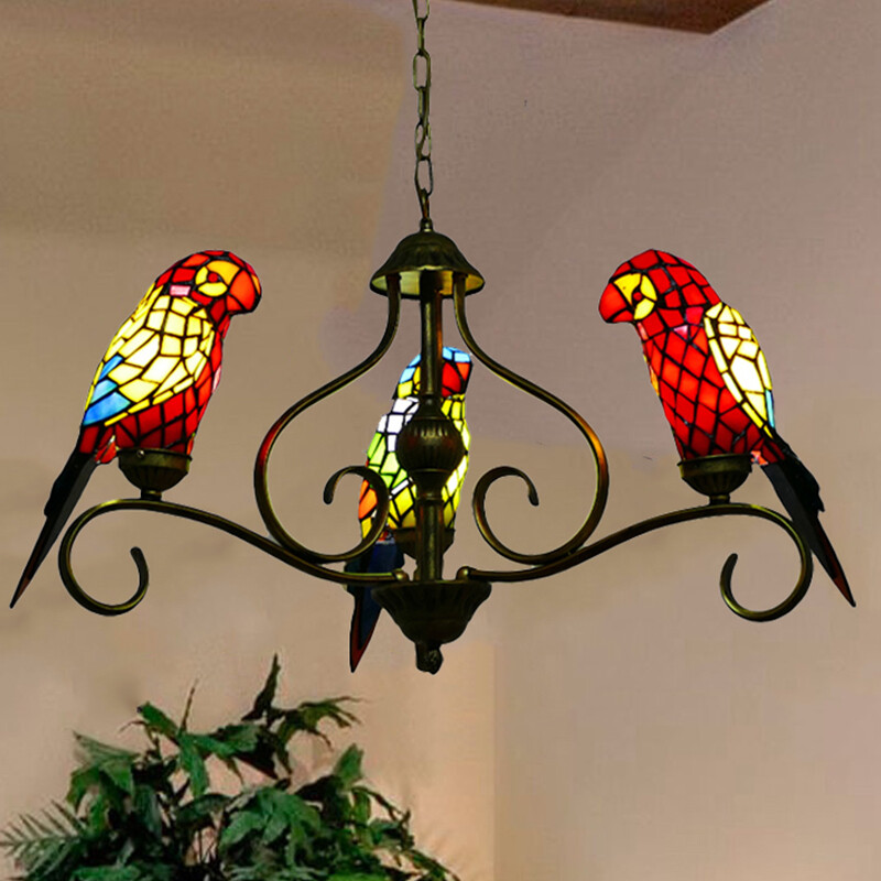 Living Room Ceiling Fixture Chandelier Parrot Tiffany Stained Glass ...