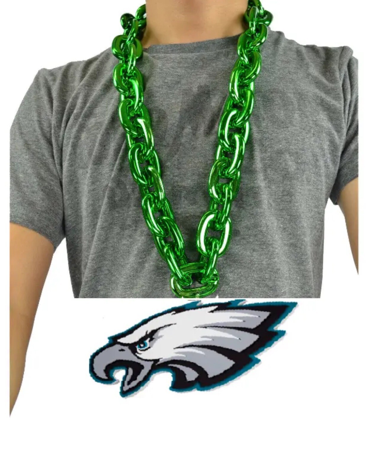 New NFL Philadelphia EAGLES HEAD GREEN BIG Fan Chain Necklace (FedEx ...